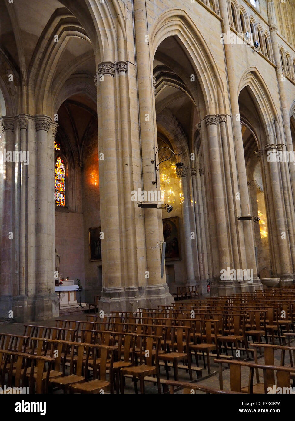 stained glass window and reflections on the wall of St Maurice ...
