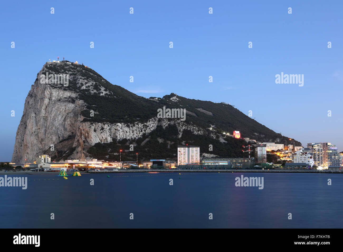 Gibraltar The Rock skyline at night twilight panorama Stock Photo - Alamy