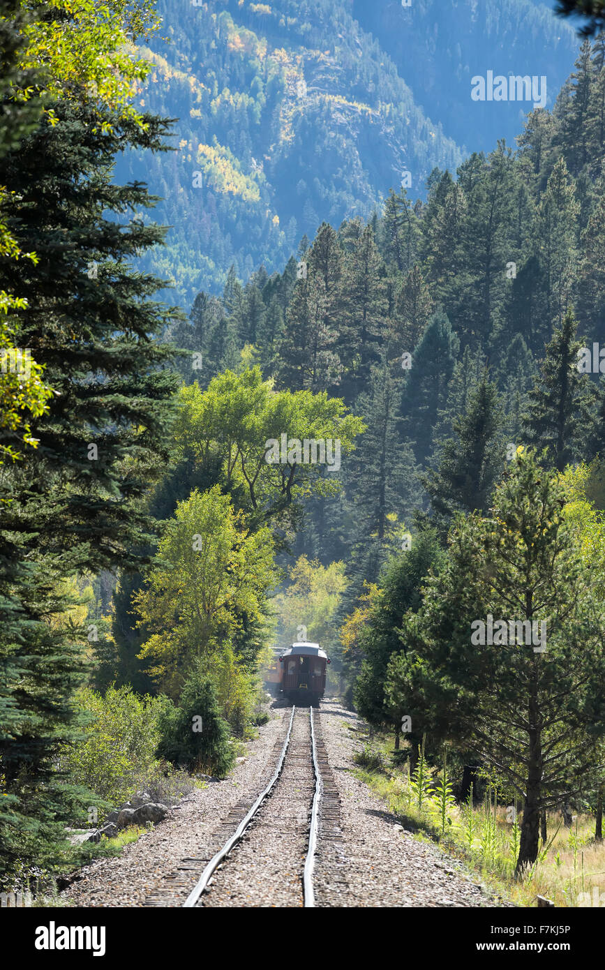 Rear of a Durango & Silverton Narrow Gauge Railroad steam train in the ...