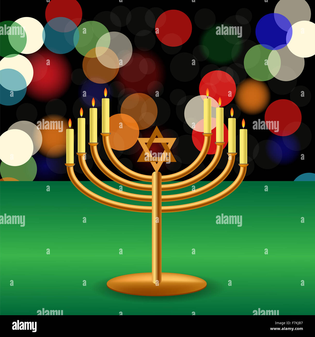 Metal Menorah with Burning Candles Stock Photo - Alamy