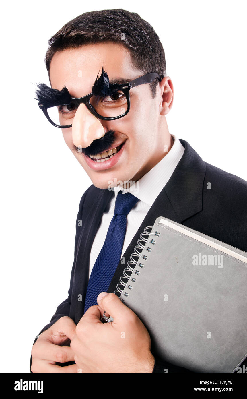Funny businessman with eyebrows and moustache Stock Photo - Alamy