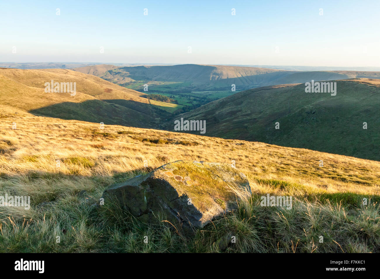 Crowden Clough on the southern edge of Kinder Scout in Autumn. Looking ...