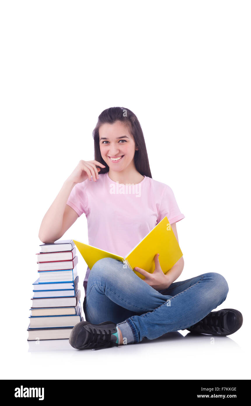 Student with books isolated on white Stock Photo - Alamy