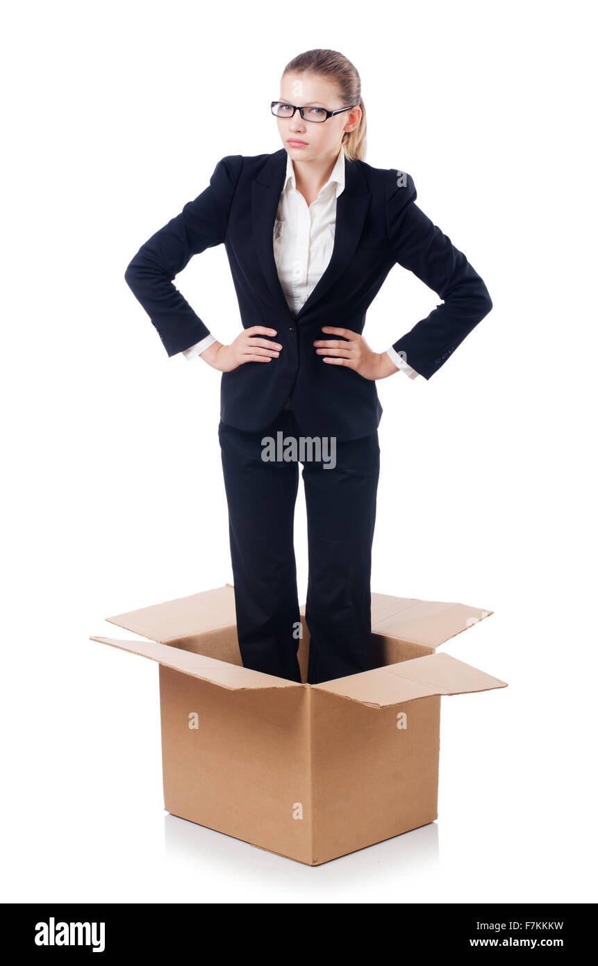 Woman in thinking out of box concept Stock Photo - Alamy