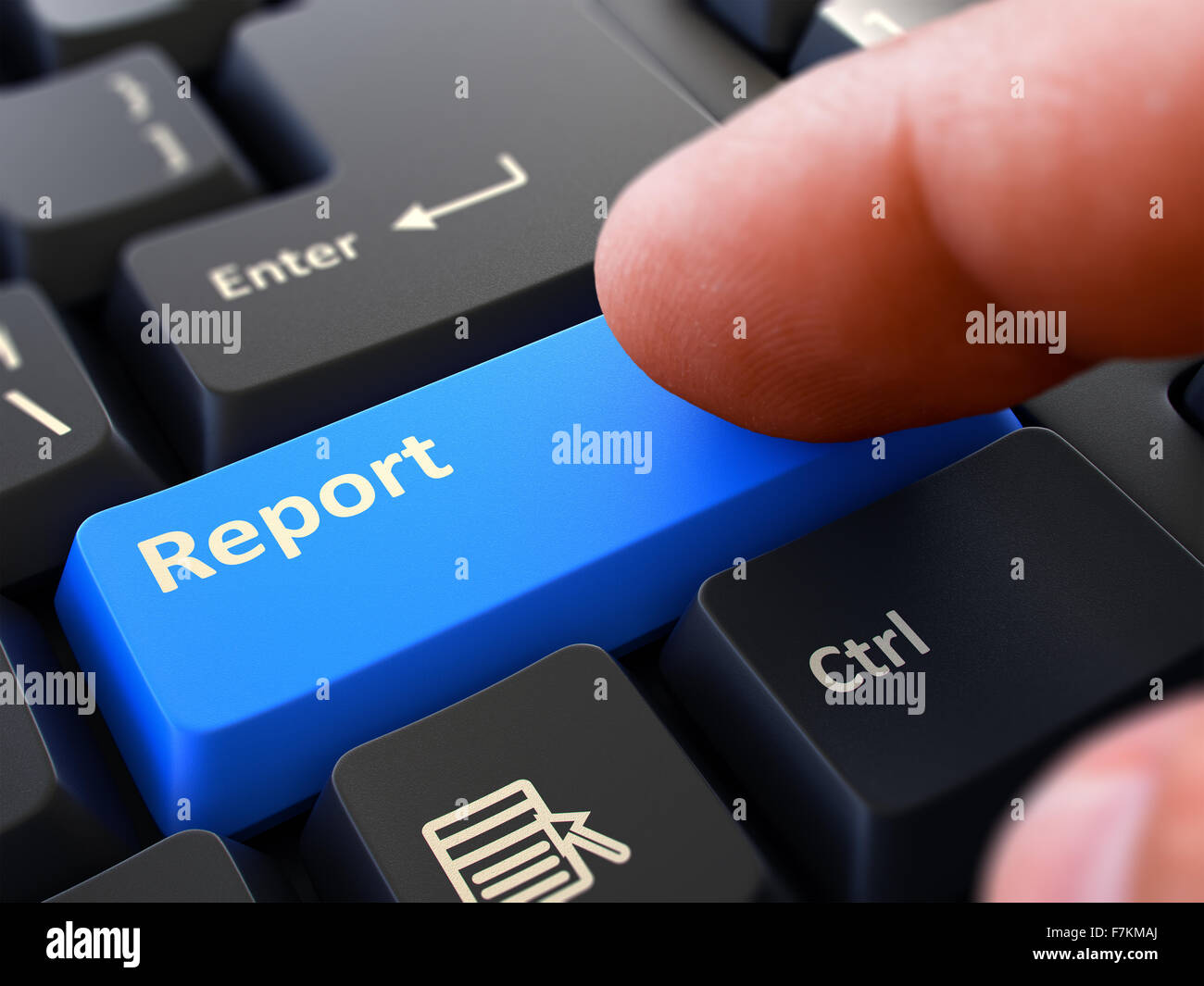 Pressing Blue Button Report on Black Keyboard Stock Photo - Alamy