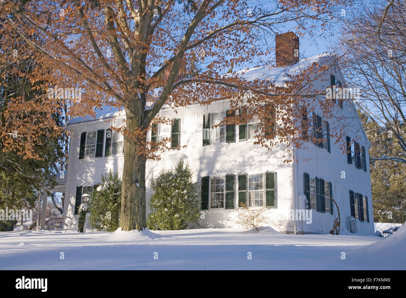 New England home with fresh snow, MA., USA Stock Photo - Alamy