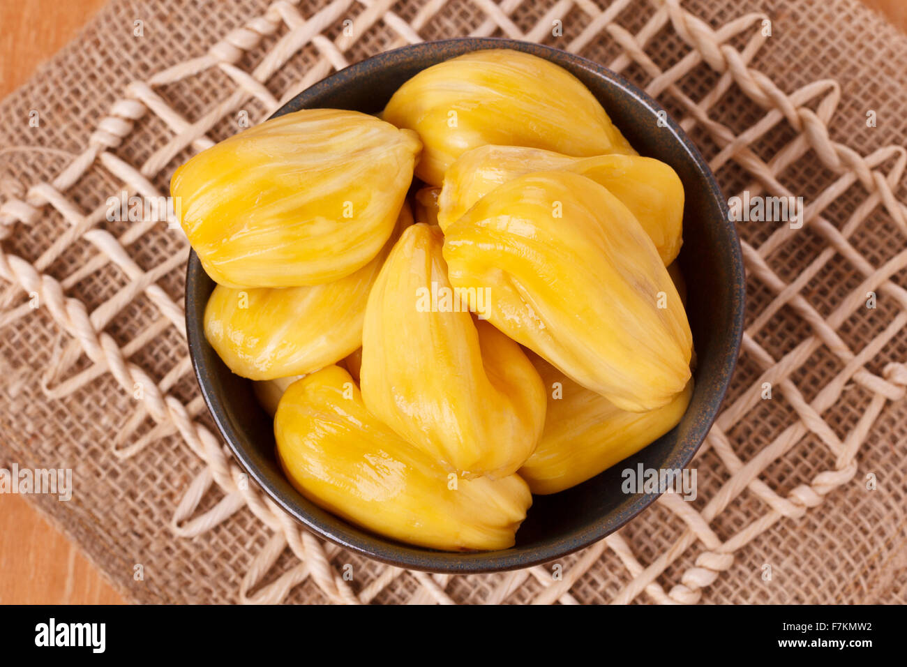 Tropical fruit Jackfruit (jakfruit, jack, jak) in bowl. Selective focus ...