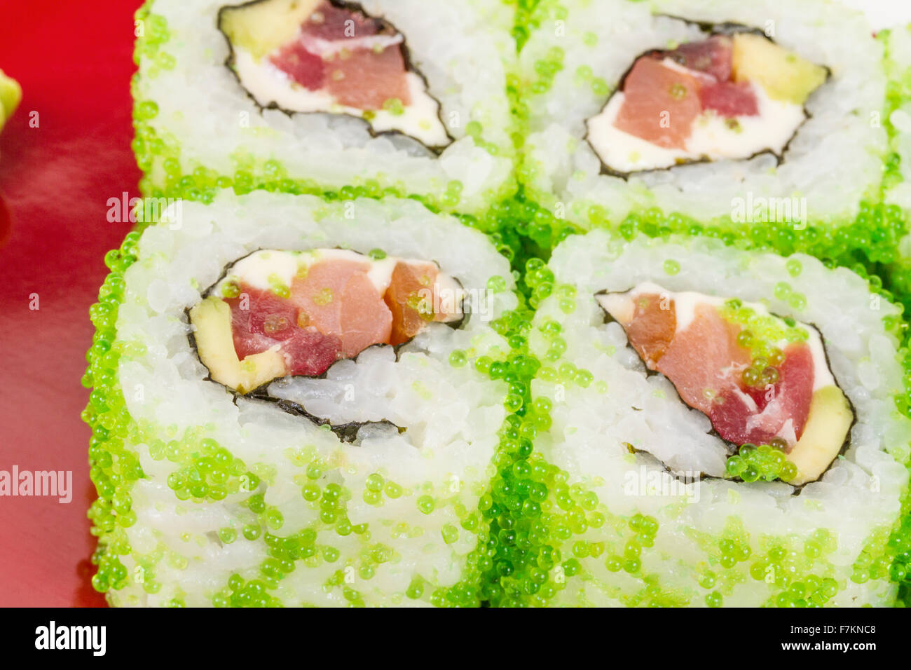 Tobiko Spicy Maki Sushi - Hot Roll with various type of Tobiko (flying ...