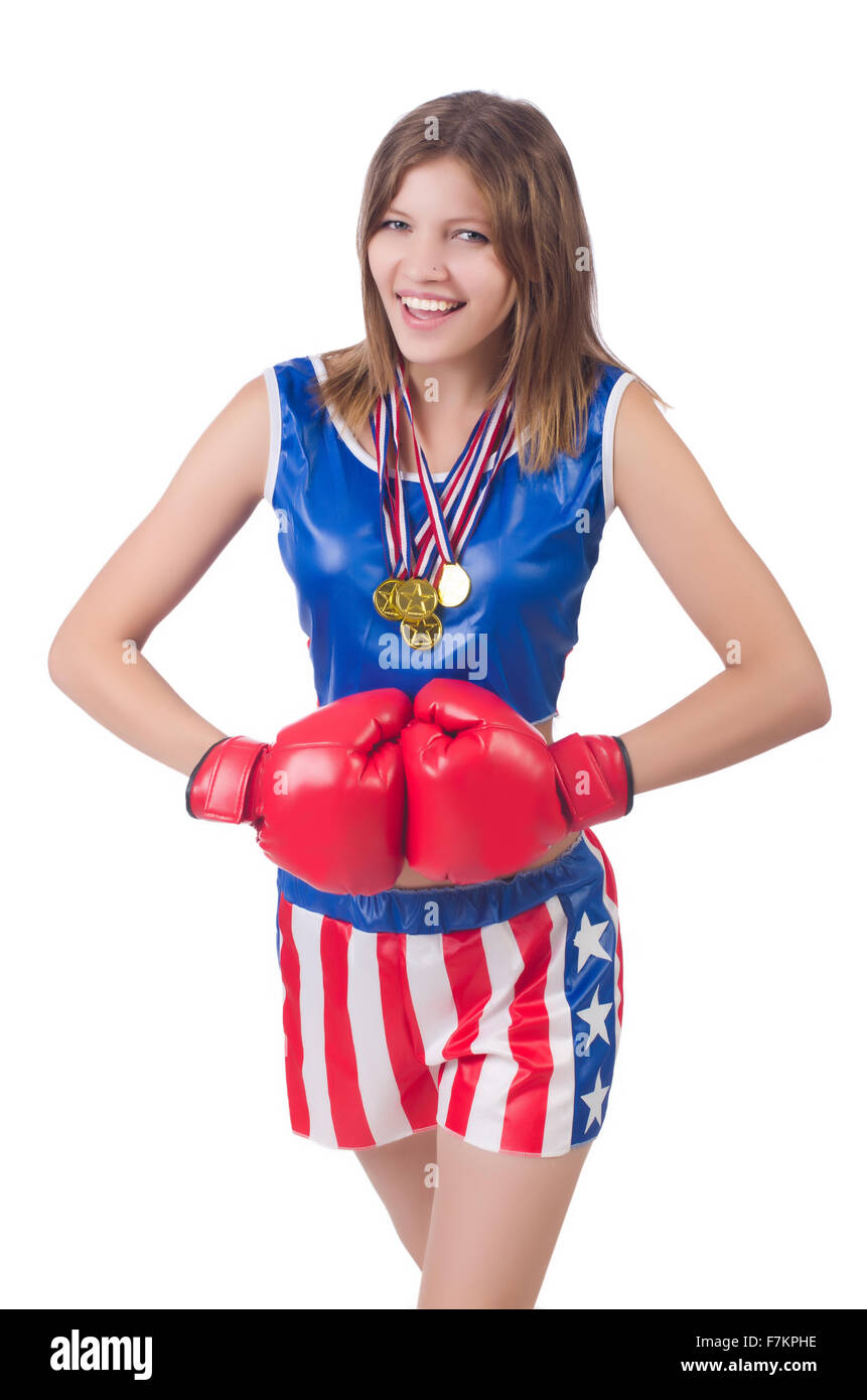 Woman boxer in uniform with US symbols Stock Photo - Alamy