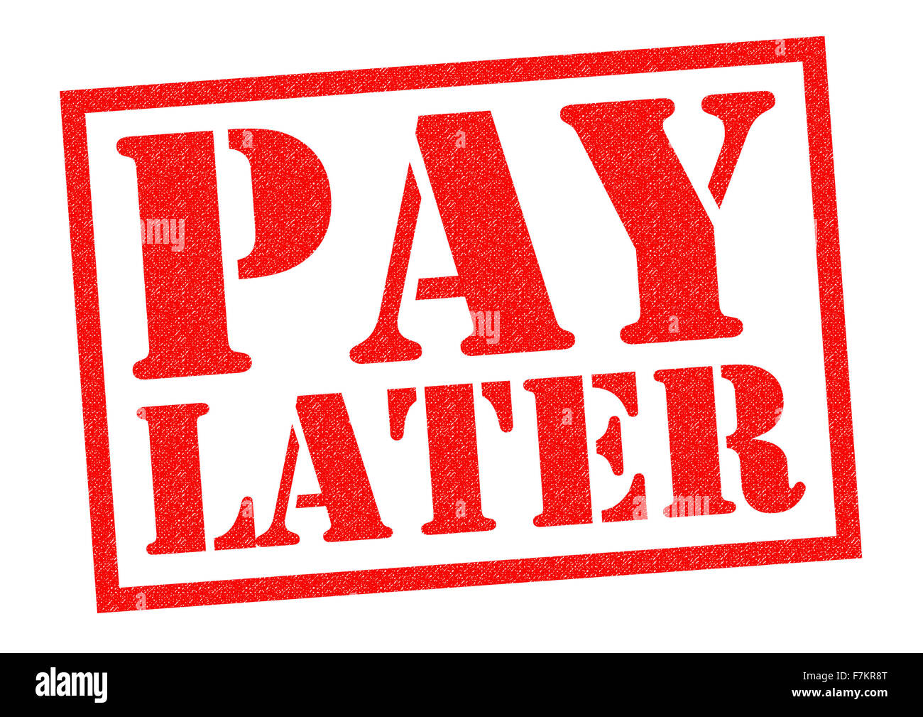 PAY LATER red Rubber Stamp over a white background Stock Photo - Alamy