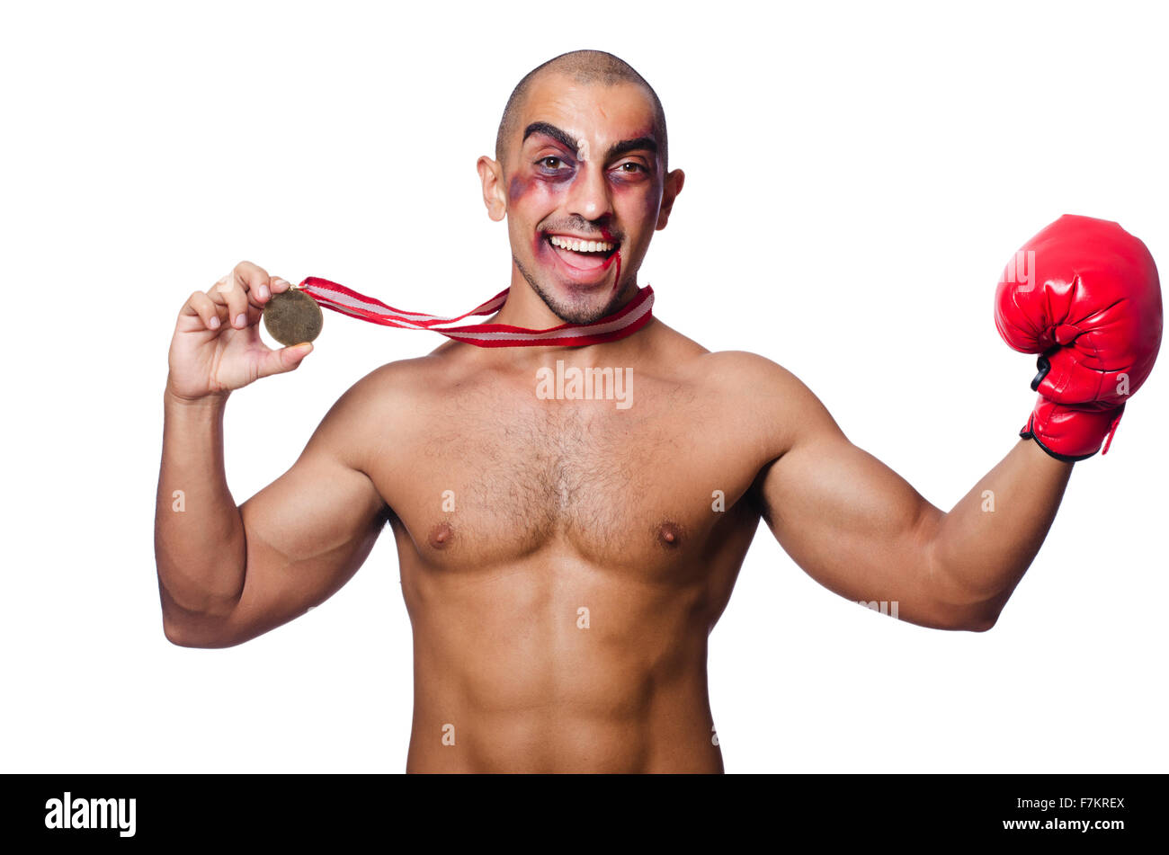 Badly beaten boxer isolated on white Stock Photo - Alamy