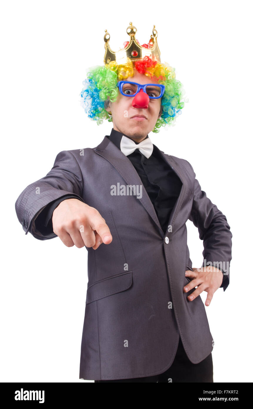 Businessman with crown isolated on white Stock Photo - Alamy