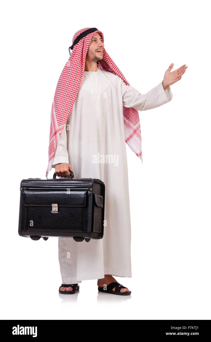 Arab man with luggage on white Stock Photo - Alamy