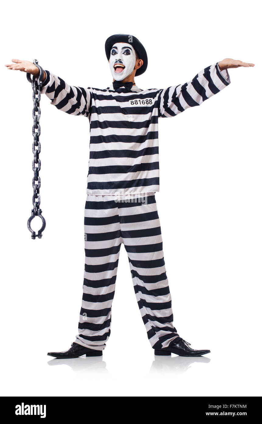 Funny man with facemask mask with shackles on white Stock Photo - Alamy