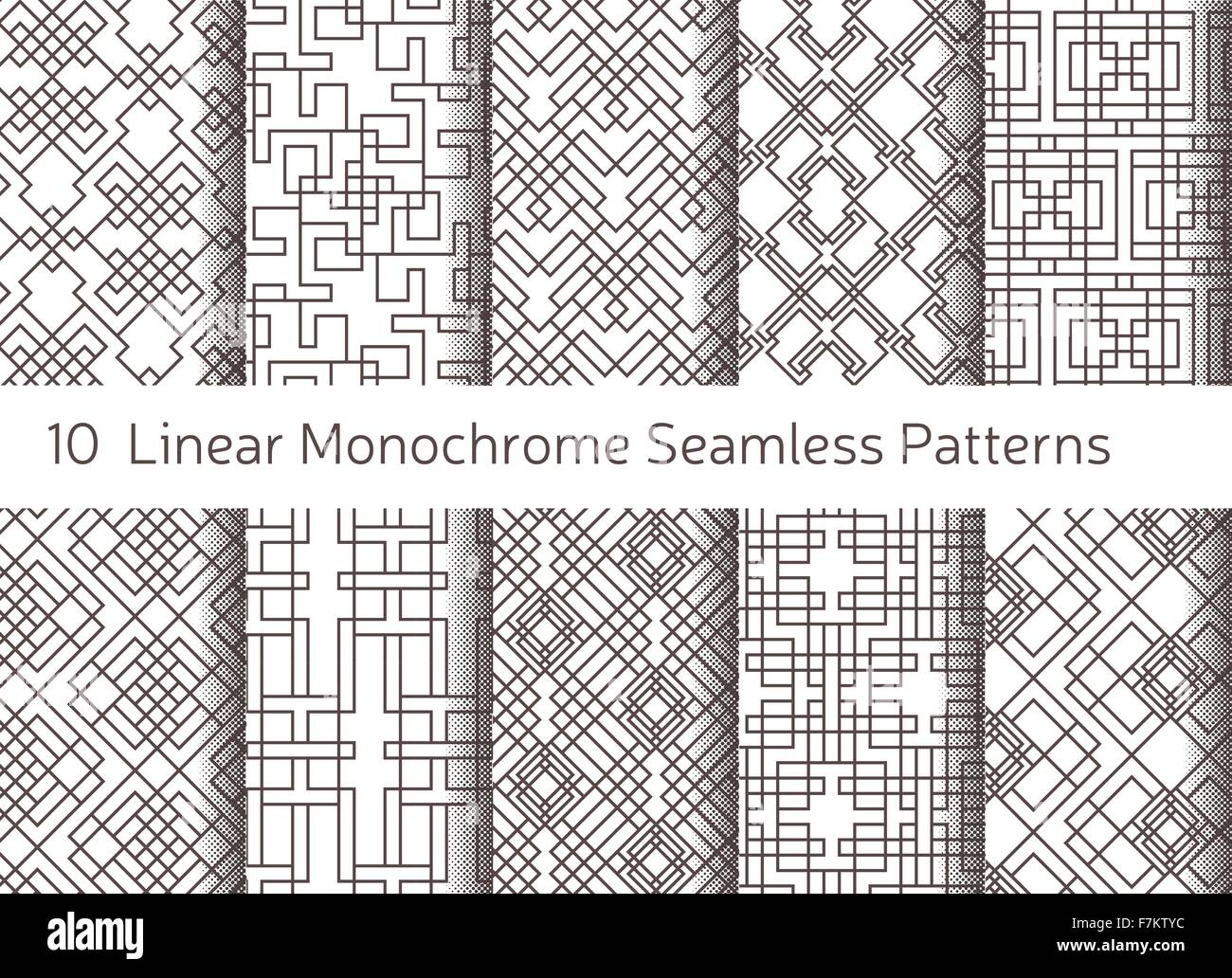 Geometric abstract seamless pattern. Linear motif background. Monochrome decoration design Stock ...