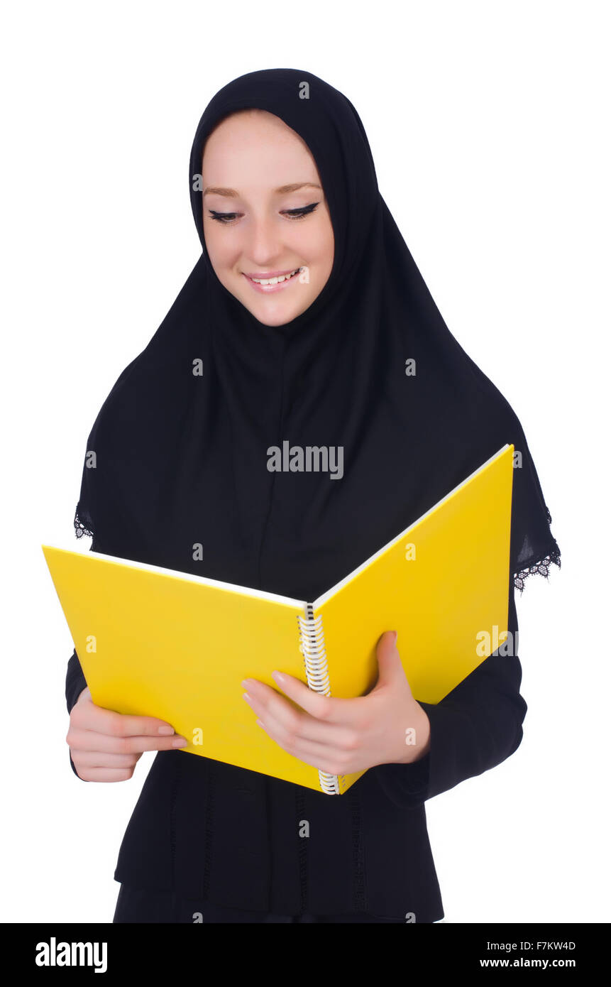 Young muslim student with books on white Stock Photo - Alamy