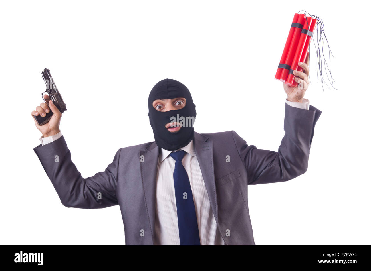 Terrorist with dynamite isolated on white Stock Photo - Alamy