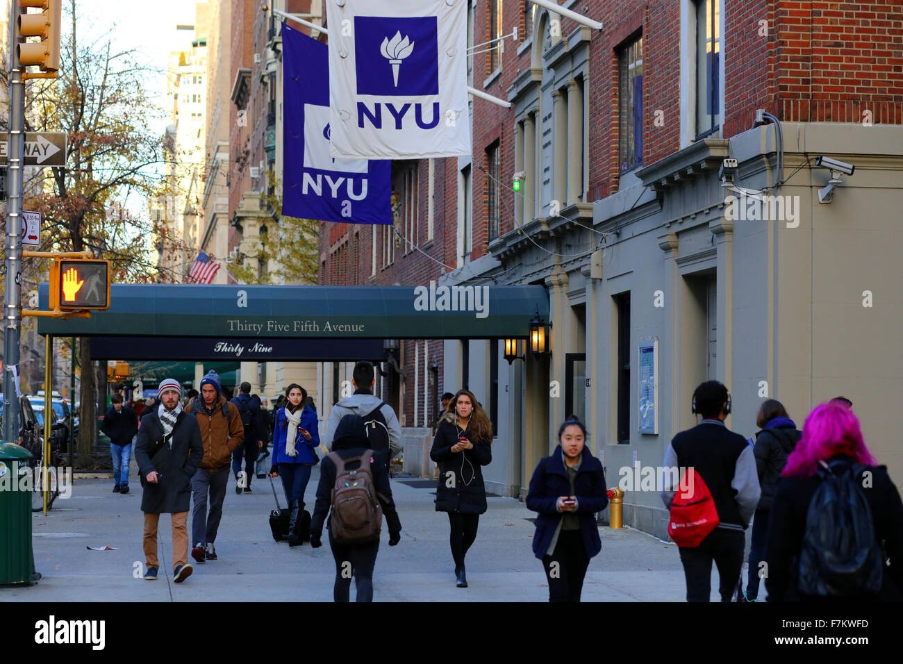 People, students, outside New York University Rubin Residence Hall on ...