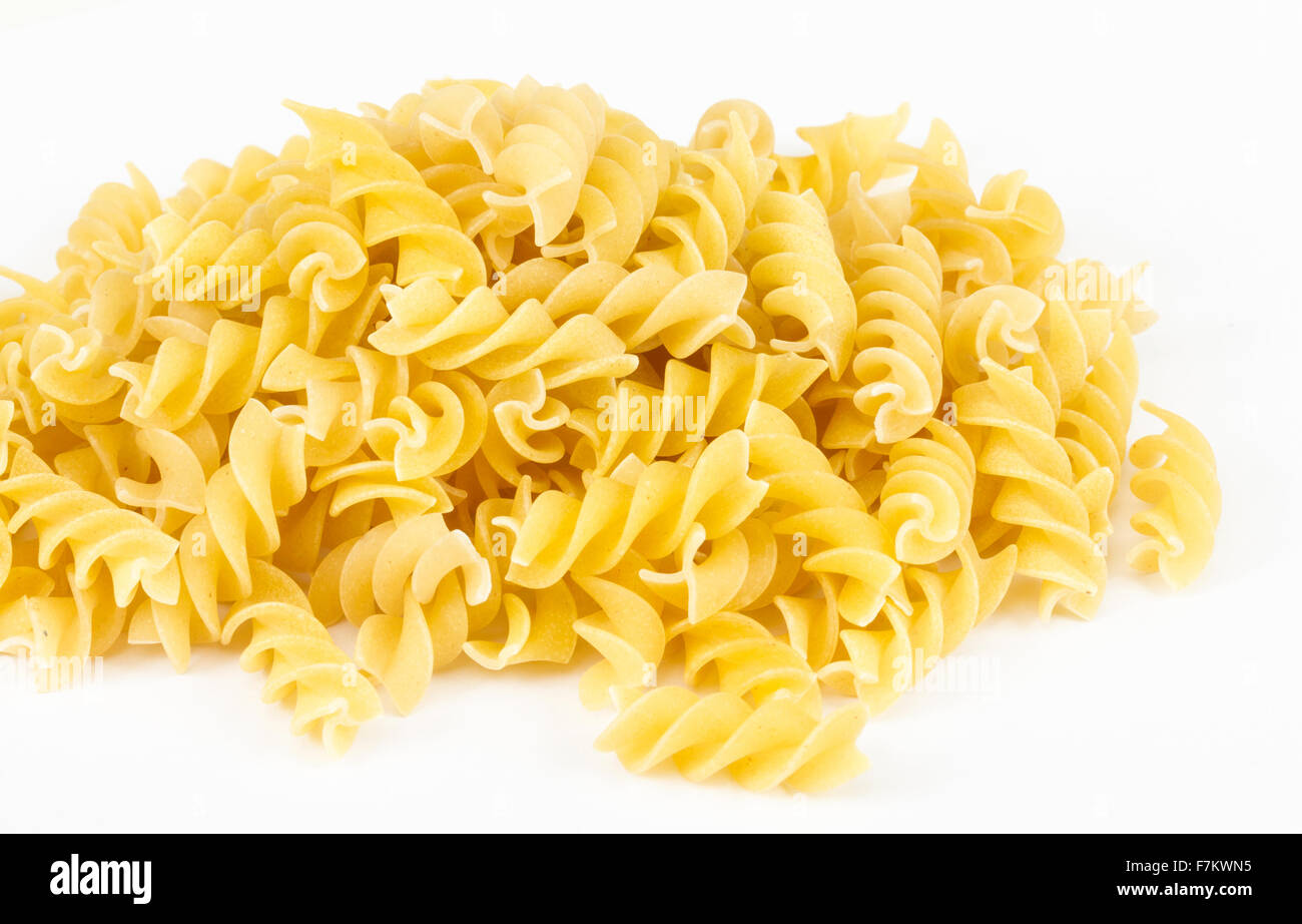 A portion of Rotini corkscrew pasta isolated on white Stock Photo - Alamy