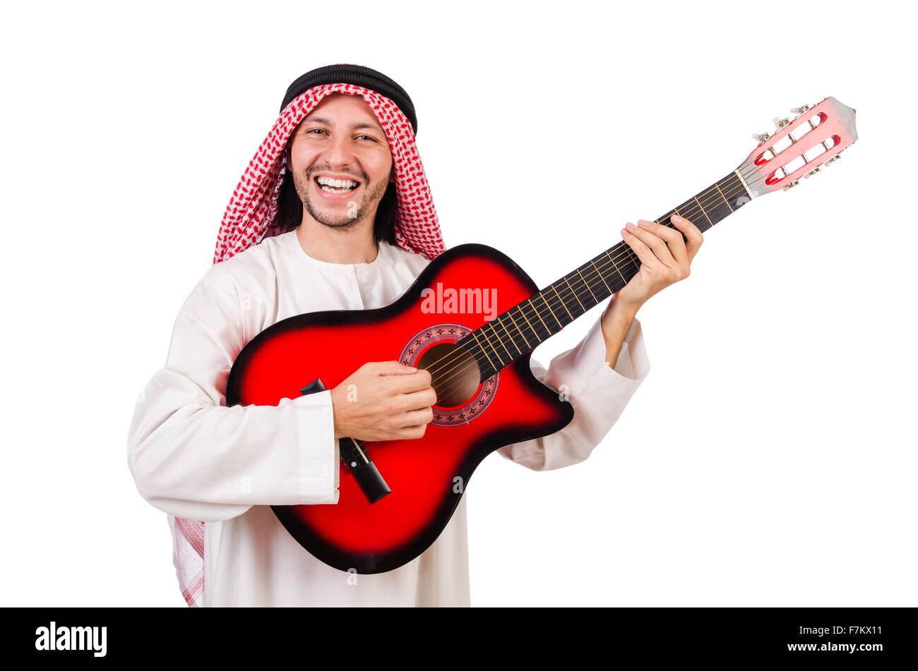 Arab man playing guitar isolated on white Stock Photo - Alamy