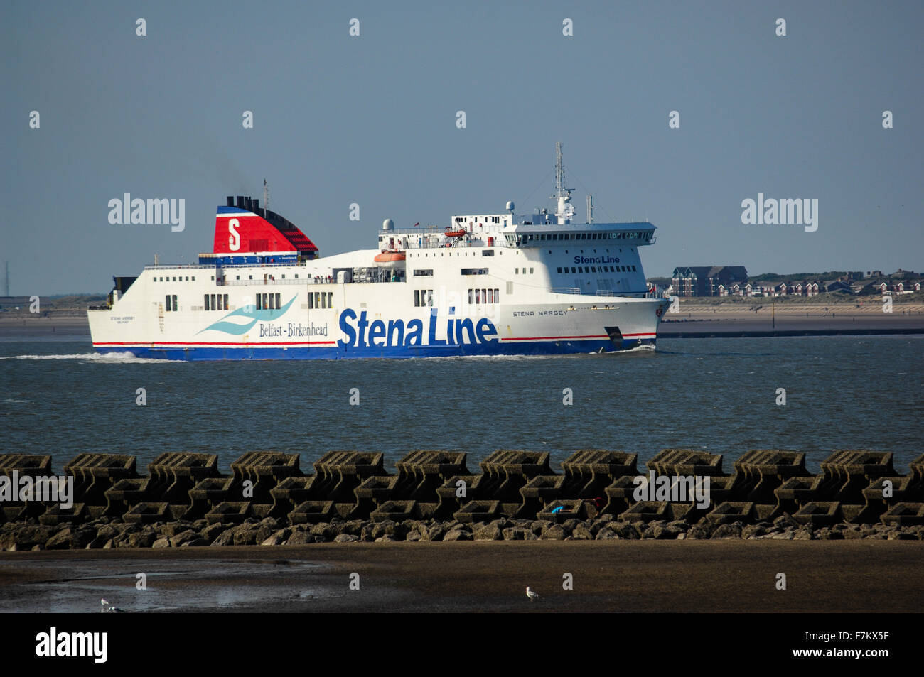 Stena Line ferry, Stena Mersey, passing New Brighton, Wirral, on the ...