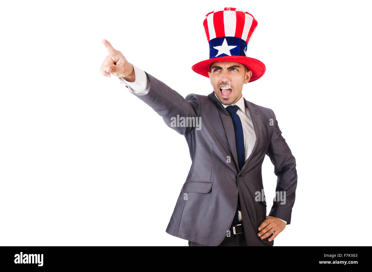 Angry man with american hat isolated on white Stock Photo - Alamy