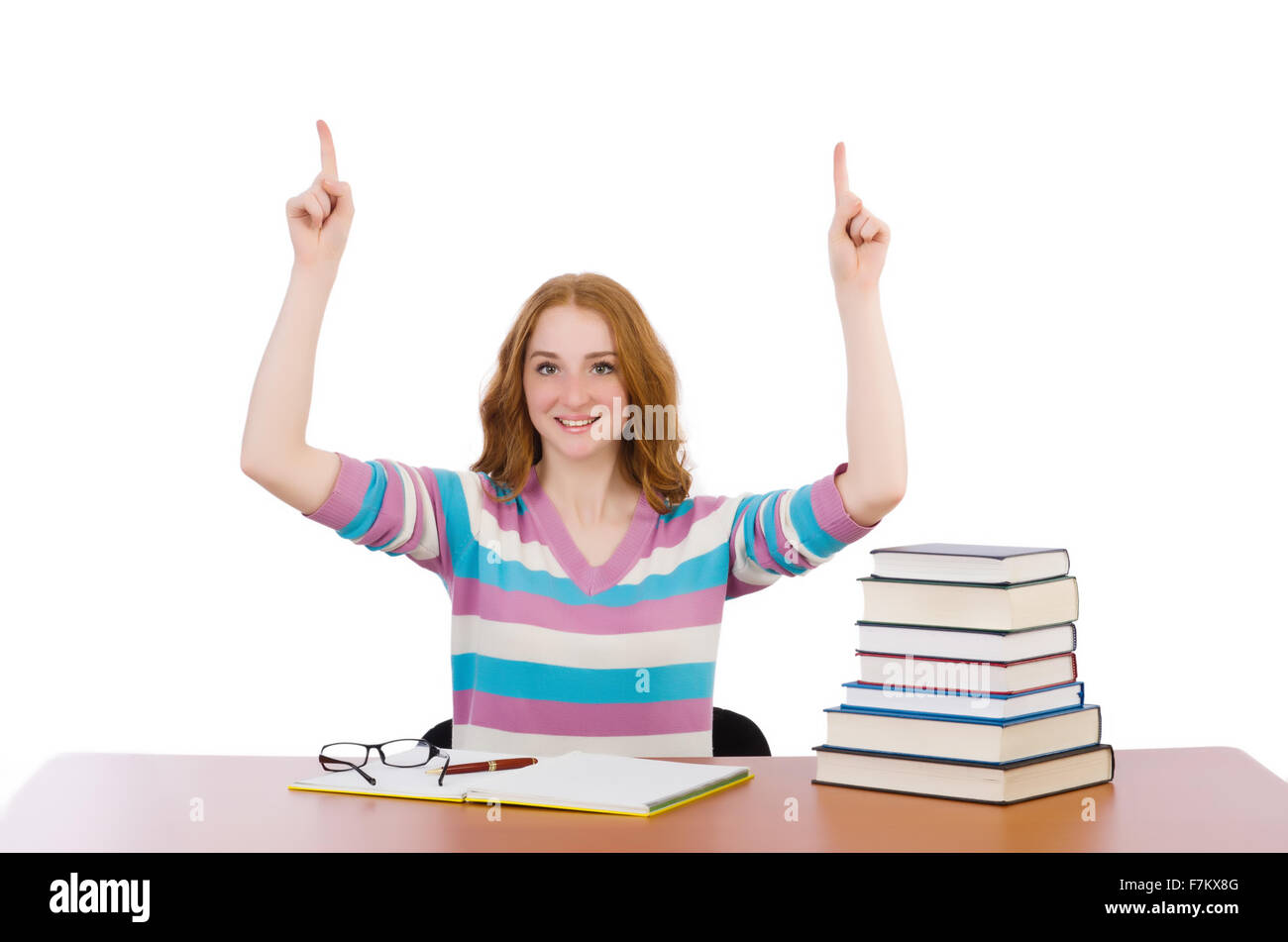Young student with books isolated on white Stock Photo - Alamy