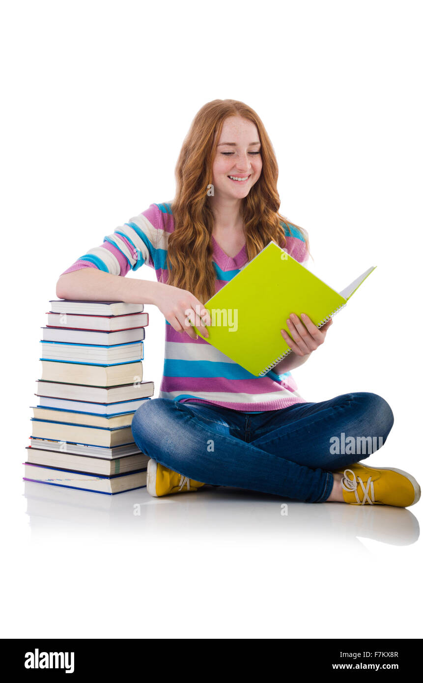 Young student with books isolated on white Stock Photo - Alamy
