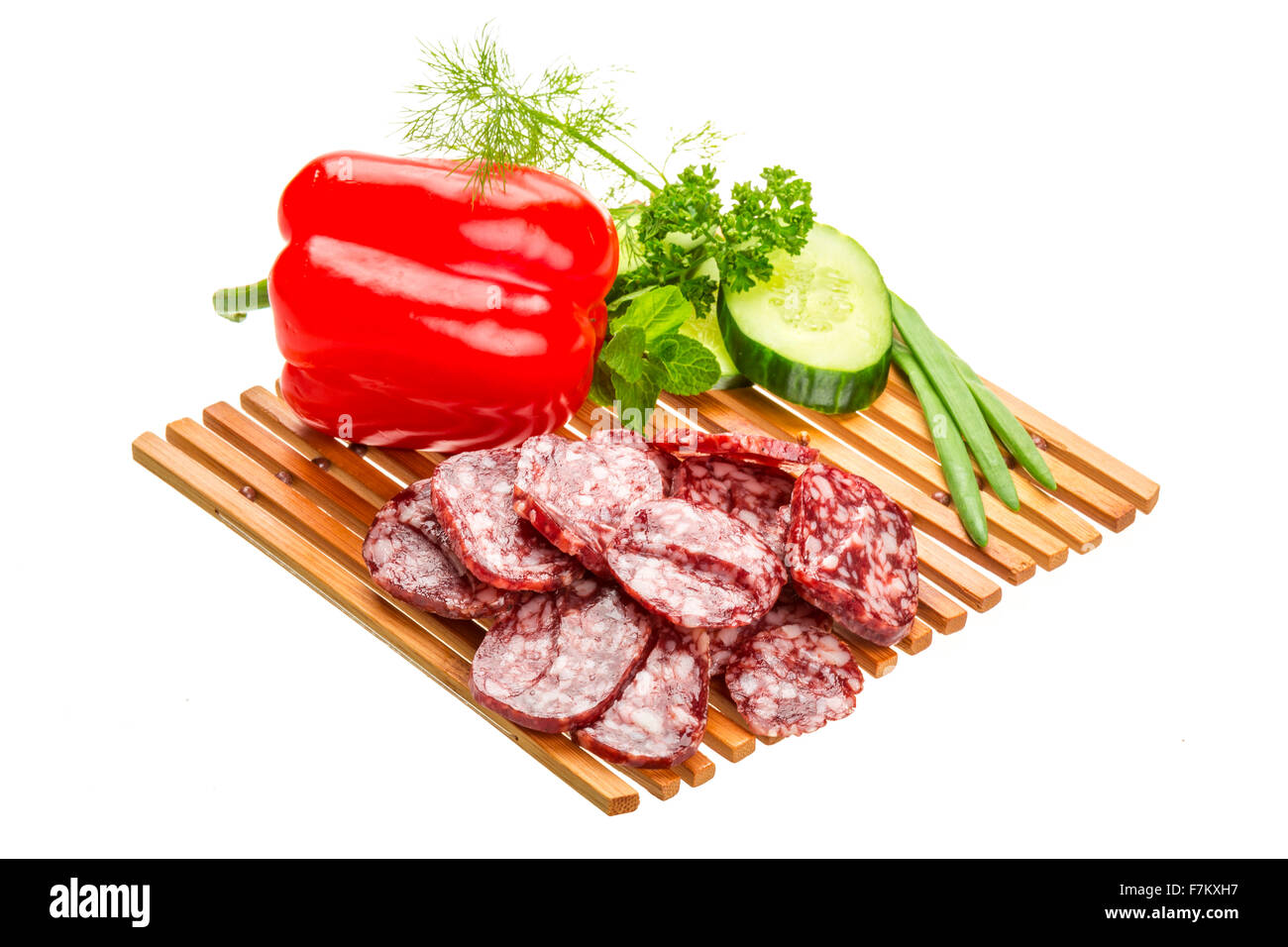 Fresh ripe salami with vegetables Stock Photo - Alamy