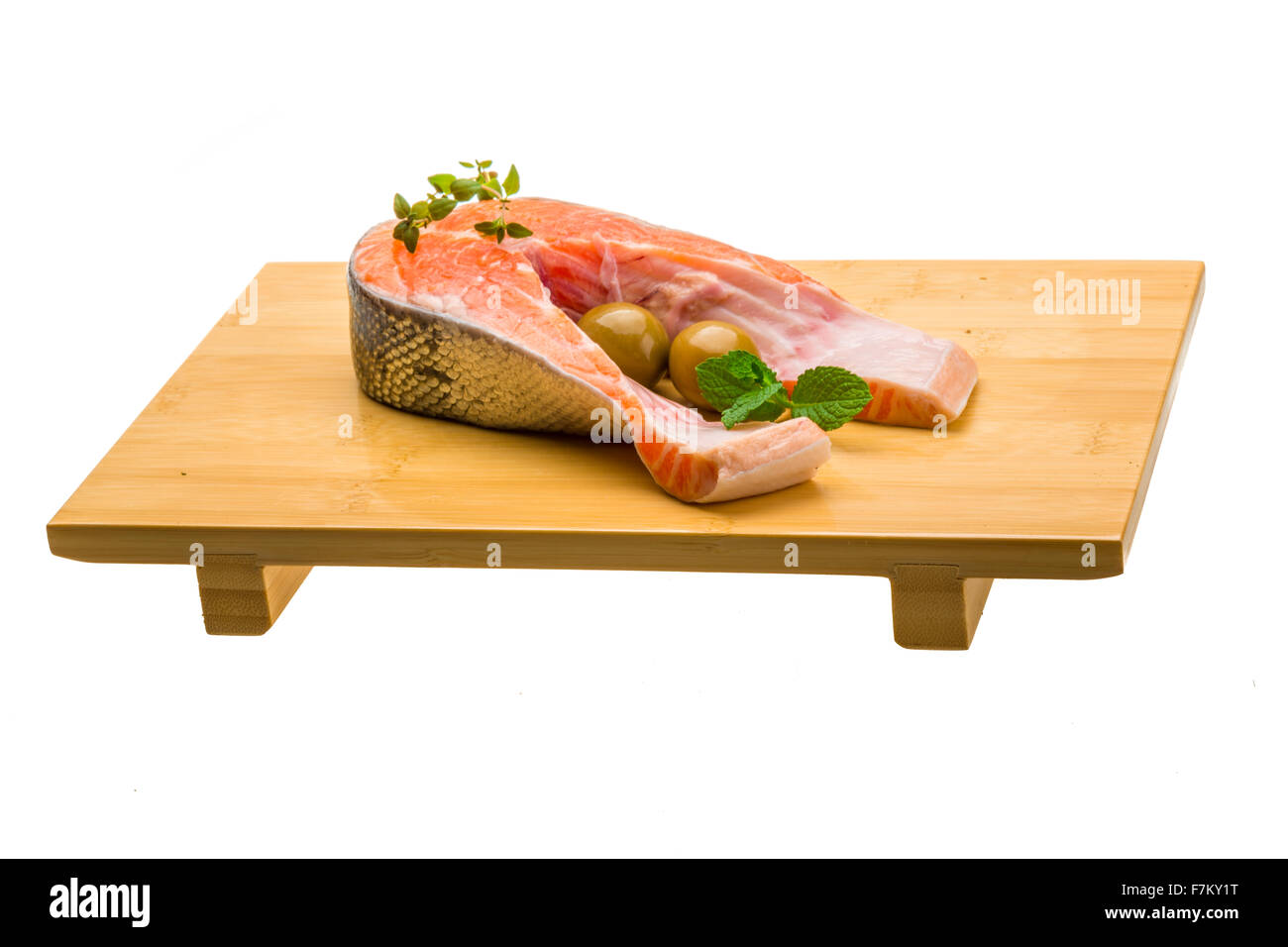 Raw Salmon steak isolated studio shoot Stock Photo - Alamy