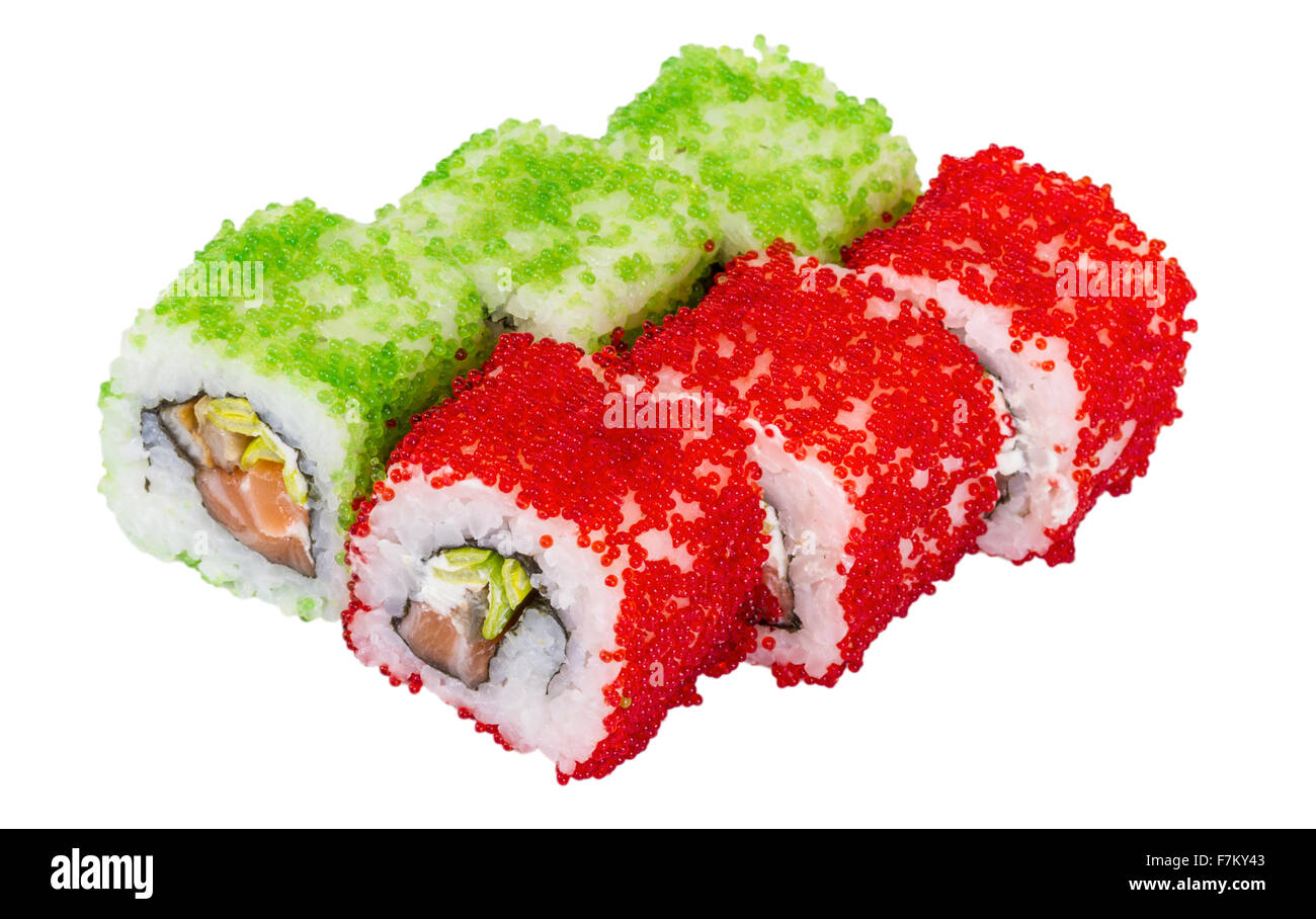 Tobiko Spicy Maki Sushi - Hot Roll with various type of Tobiko (flying ...