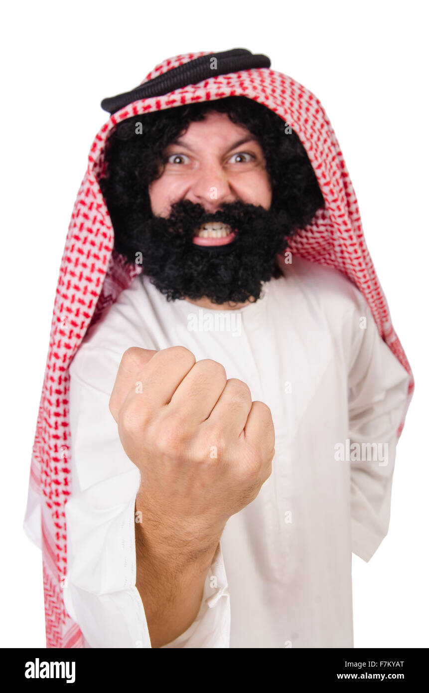 Funny threatening arab man isolated on white Stock Photo - Alamy