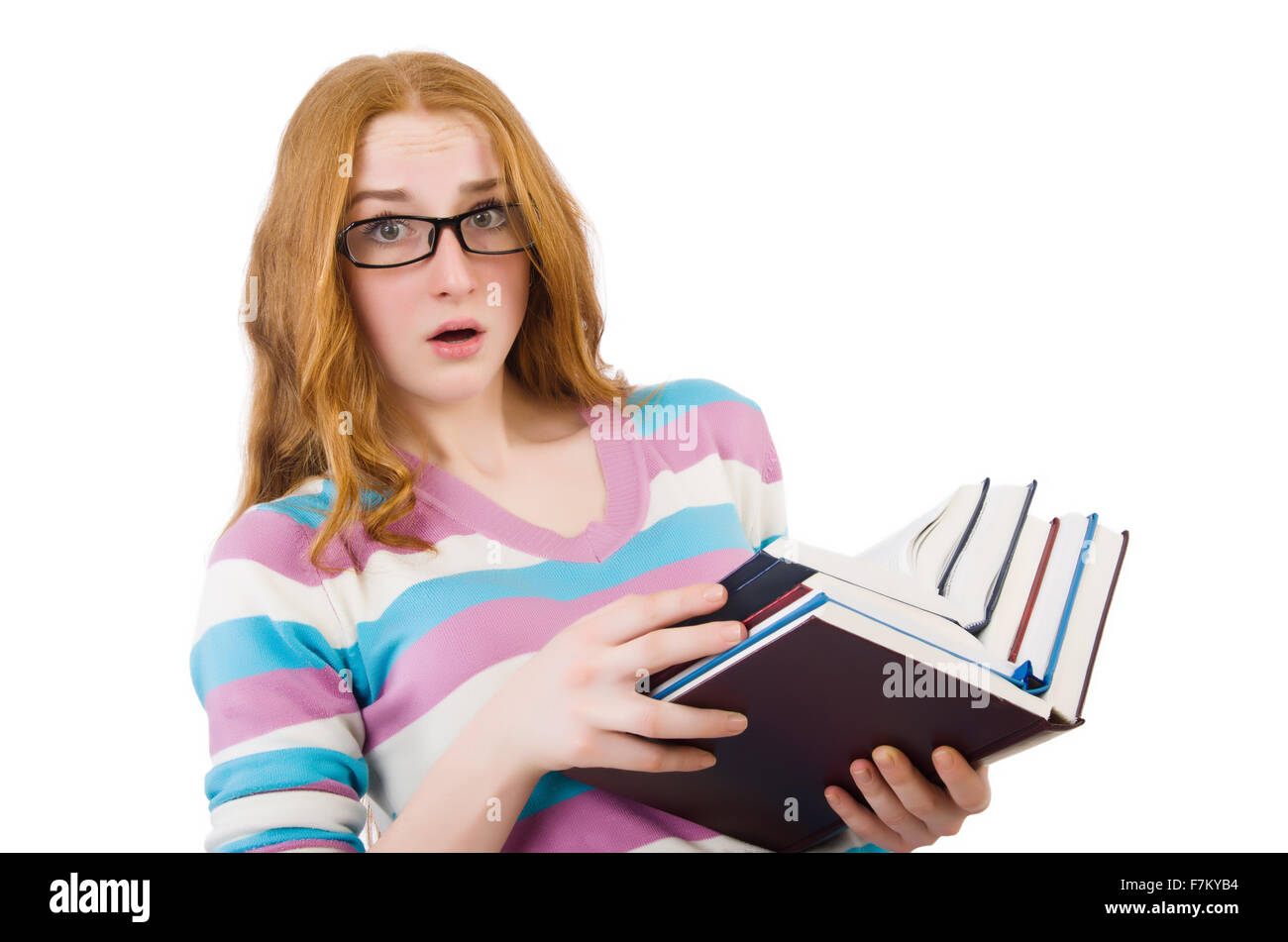 Young student with books isolated on white Stock Photo - Alamy