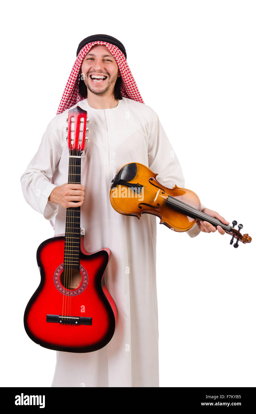 Arab musician with violin and guitar isolated on whit Stock Photo - Alamy