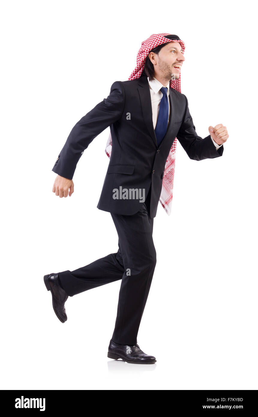 Running arab man isolated on white Stock Photo - Alamy