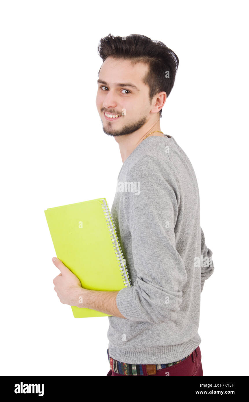 Young student isolated on the white background Stock Photo - Alamy