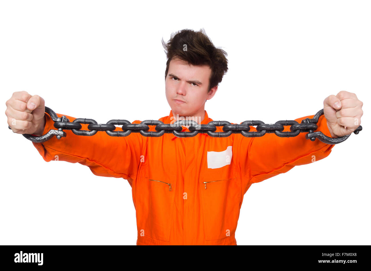 Young inmate with chains isolated on the white Stock Photo - Alamy