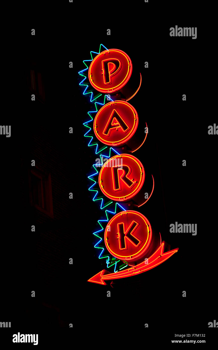 Neon sign saying "Park" here, St. Louis, Mo Stock Photo - Alamy