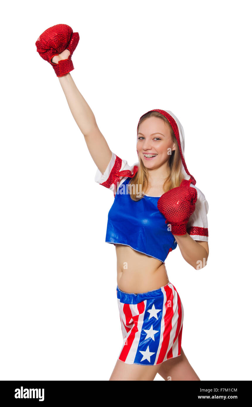 Female boxer isolated on the white background Stock Photo - Alamy