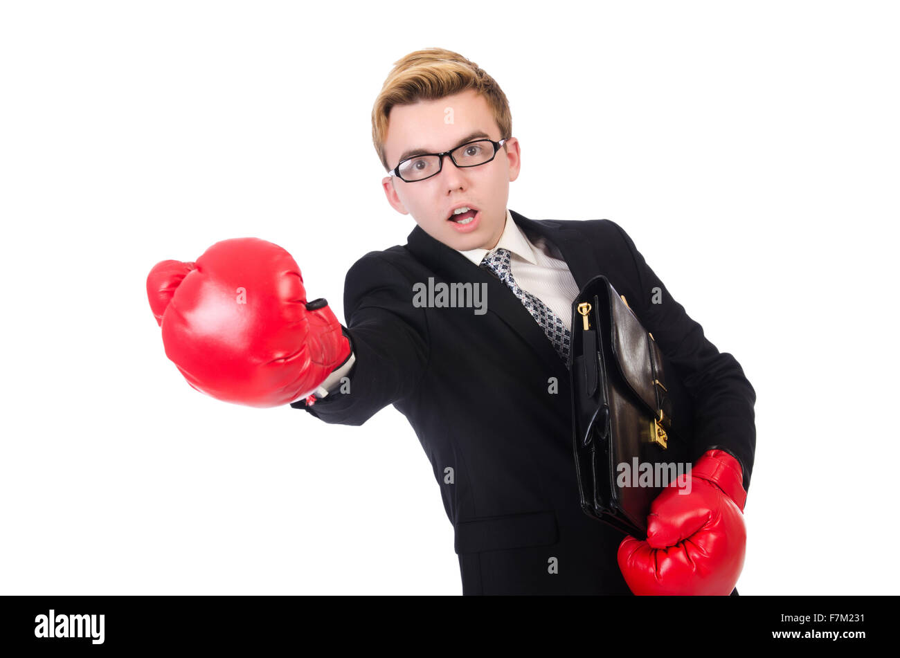 Young businessman boxer isolated on white Stock Photo - Alamy