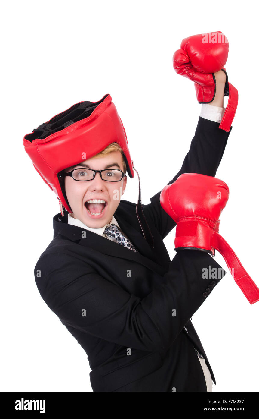 Young businessman boxer isolated on white Stock Photo - Alamy