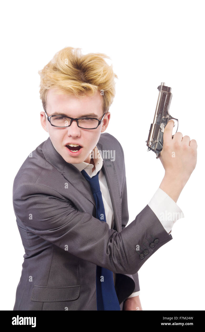 Funny businessman gun on white hi-res stock photography and images - Alamy
