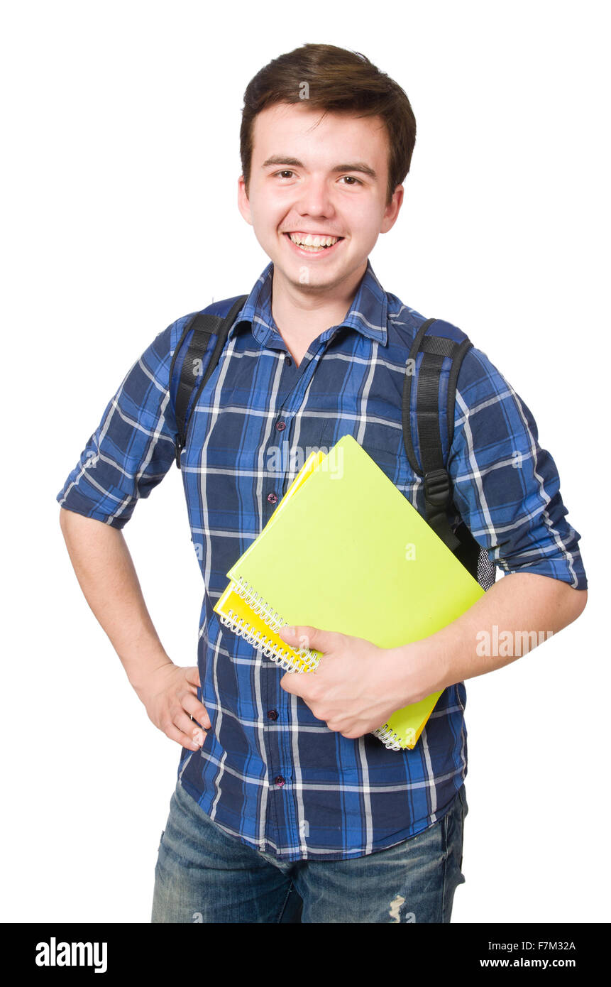 Young student with book on white Stock Photo - Alamy