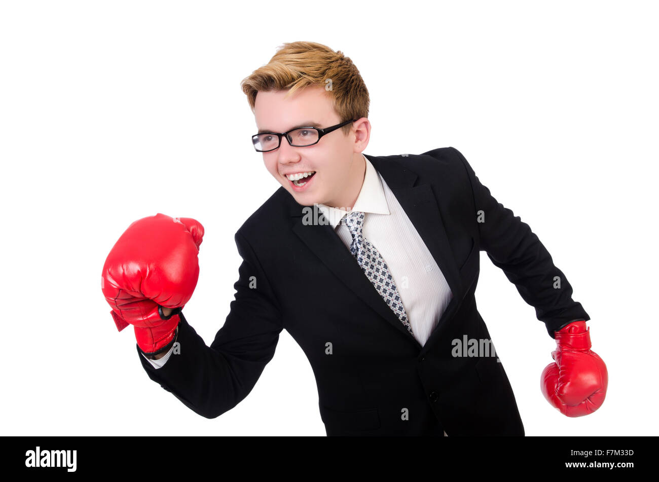Young businessman boxer isolated on white Stock Photo - Alamy