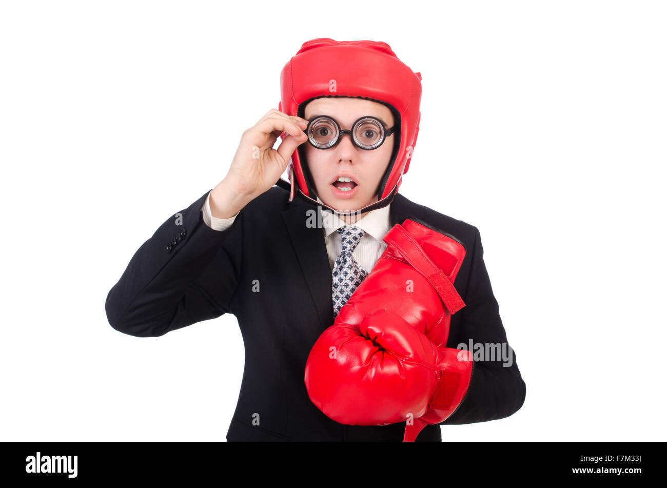 Young businessman boxer isolated on white Stock Photo - Alamy