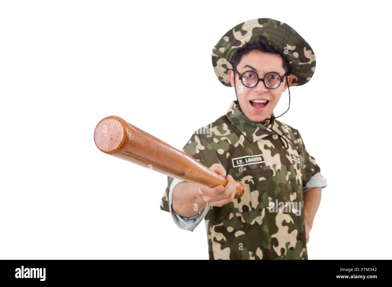 Soldier with baseball bat isolated on white Stock Photo - Alamy