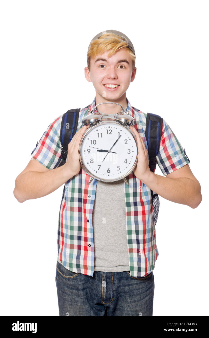 Student missing his studying deadlines on white Stock Photo - Alamy