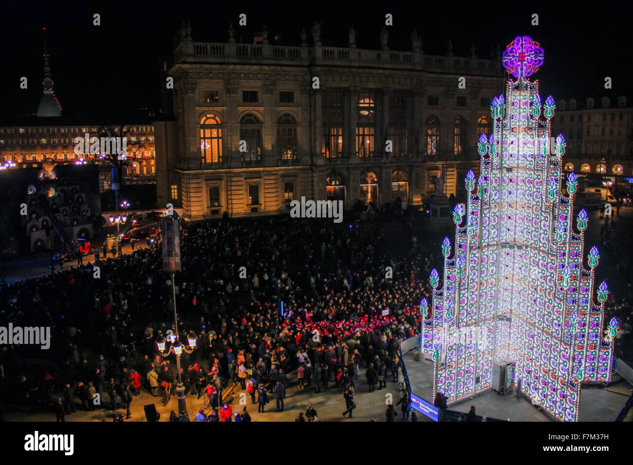 Turin, Italy. 01st Dec, 2015. Christmas Tree and advent calendar in ...