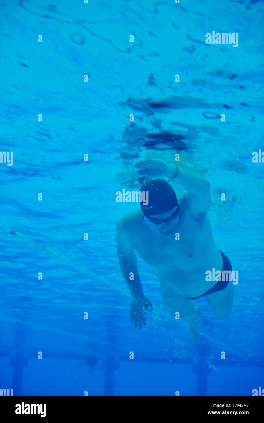sport swimming pool underwater with blue color and swimmers Stock Photo ...