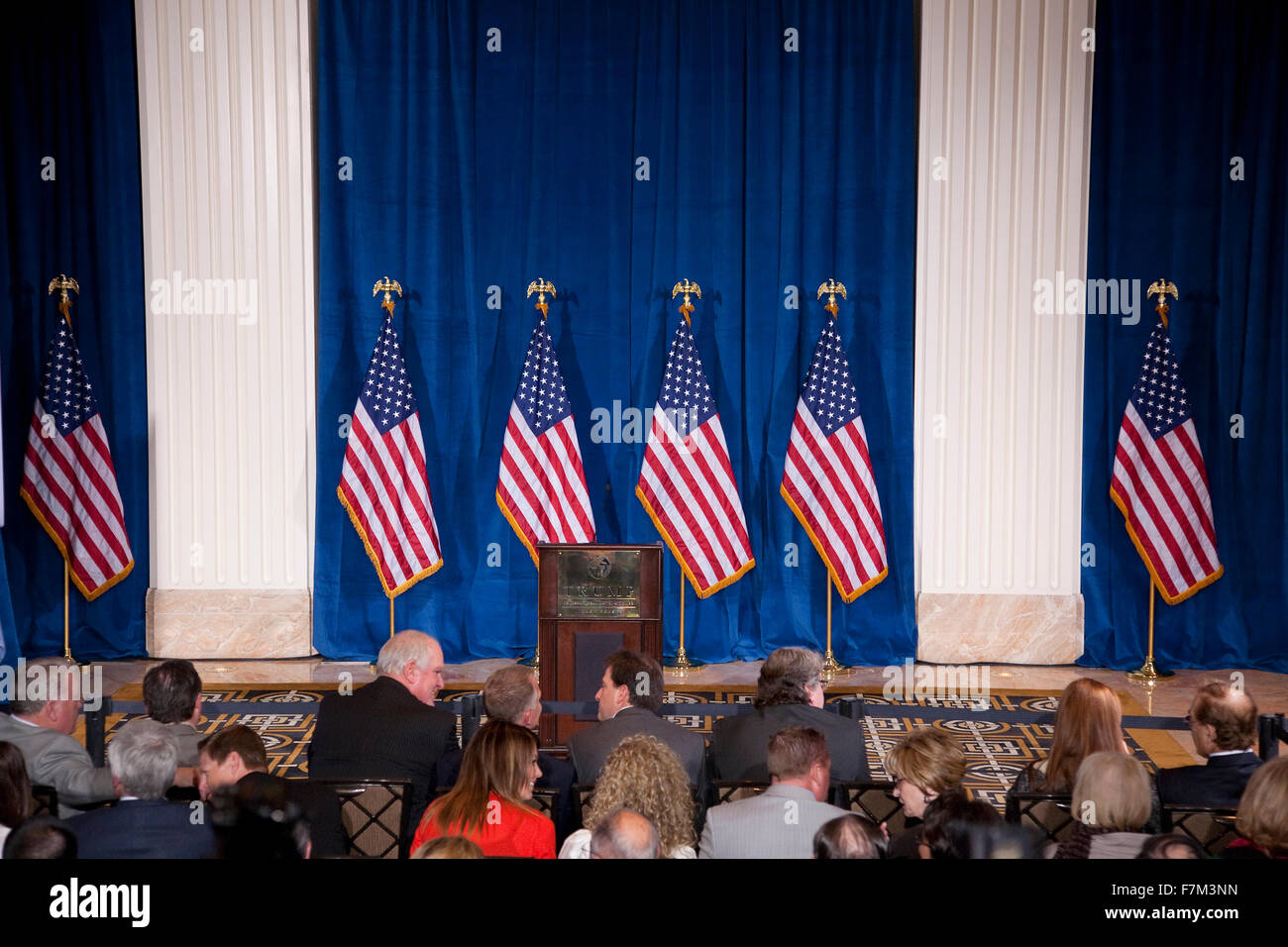 Podium and US Flags at the Trump International Hotel in Las Vegas ...